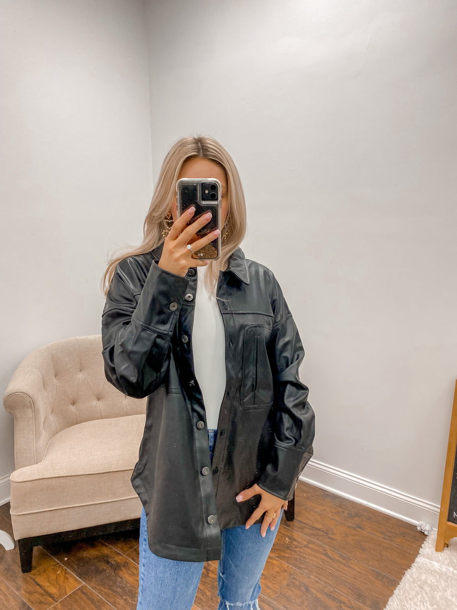 Oversized Faux Leather Casual Shacket - Black – Refuge Boutique